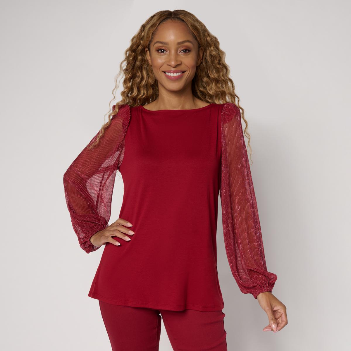 DG2 by Diane Gilman Plisse Sleeve Knit Top | HSN
