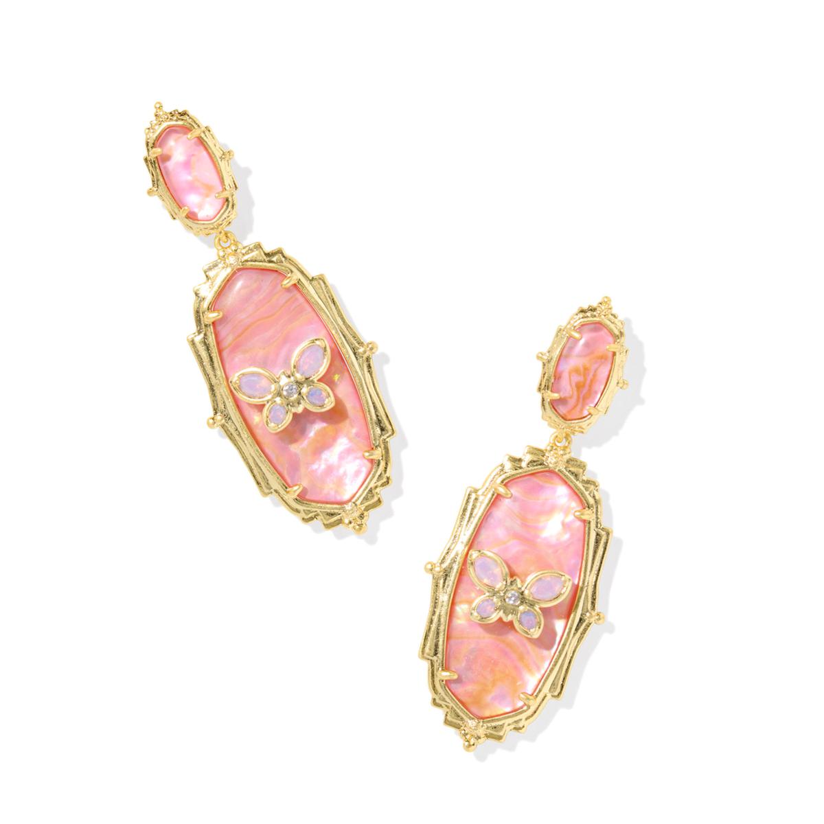 Kendra Scott x Dolly Parton Butterfly Pink Oval Drop Elle Earrings | HSN