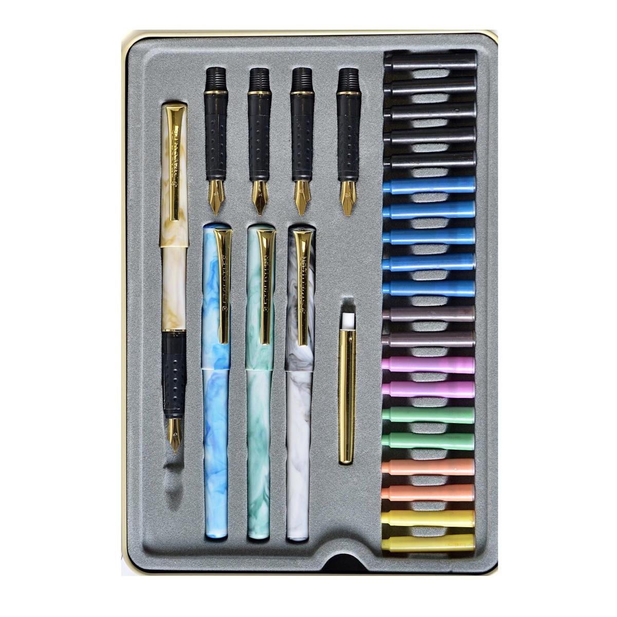Staedlter Calligraphy Sets Deluxe Set 5 Nibs 4 Pens 20 Cartridges | HSN