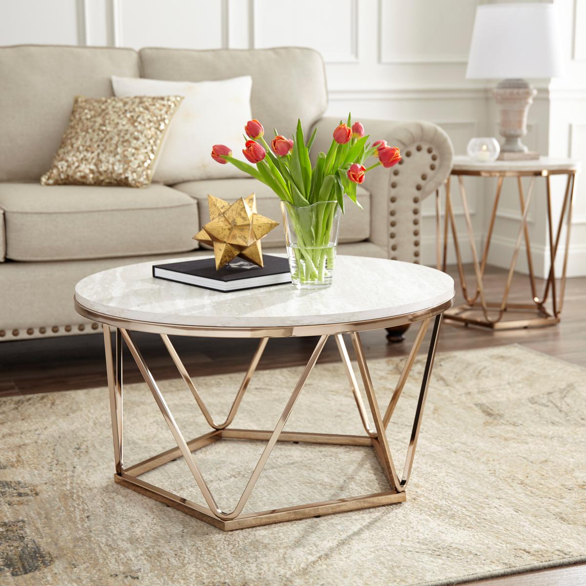 Southern Enterprises Jennly Round Faux Marble End Table - Champagne ...