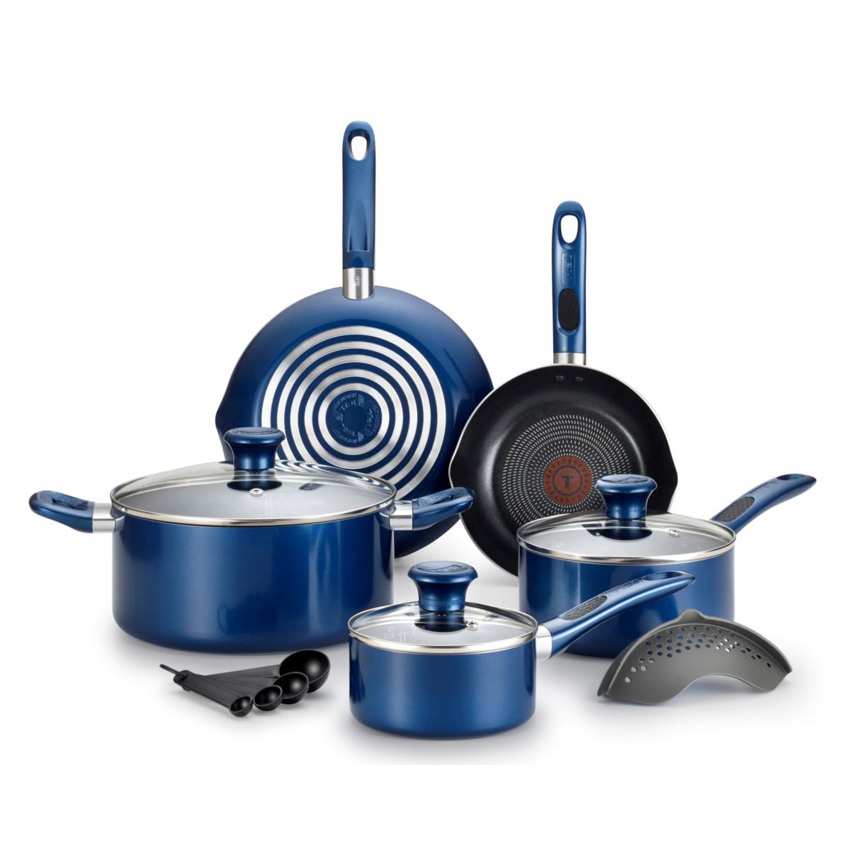 T-Fal Excite 14-Piece Non-stick Cookware Set Blue B037SE64 - 9654256 | HSN