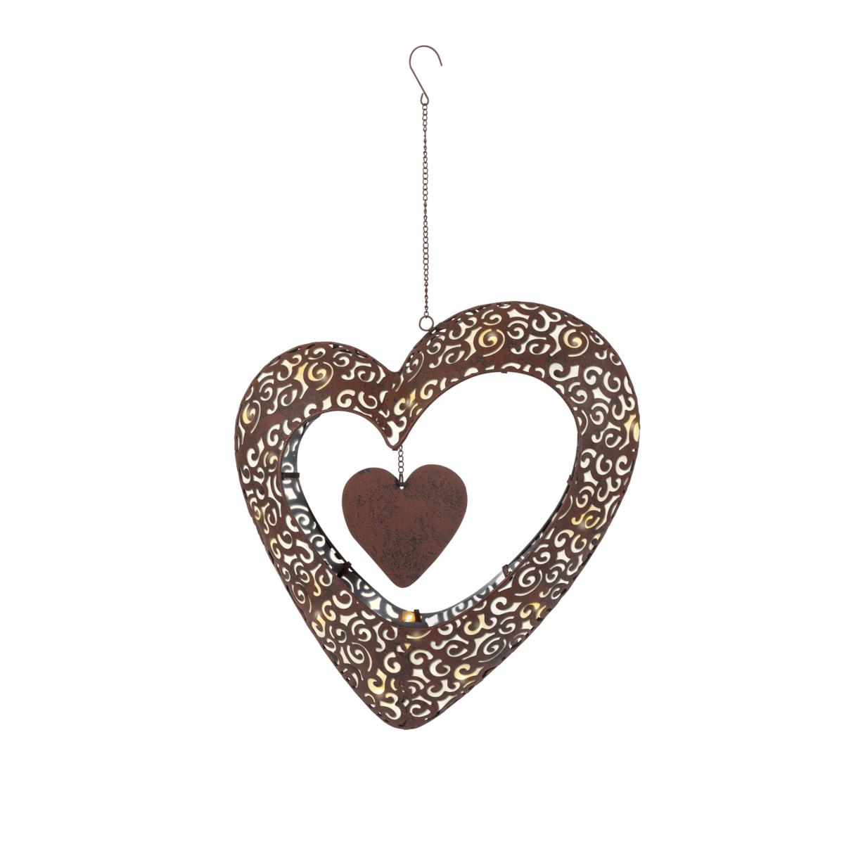 Gerson Company 15.5"H Solar White/Rustic Brown Heart on 10" Chain ...