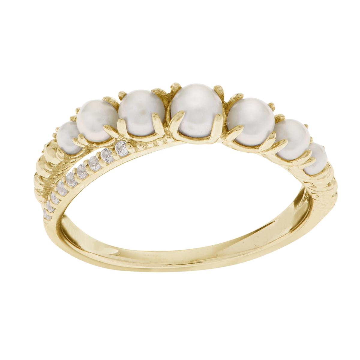 14K Gold 2-4mm Cultured Pearl and Diamond Band Ring - 23469041 | HSN