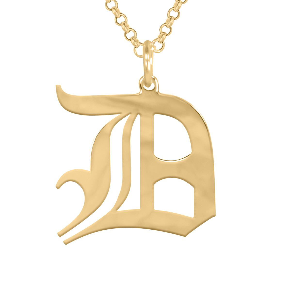14K Gold Old English Initial Necklace