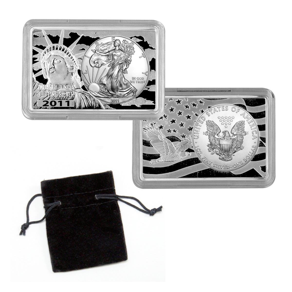 2011 Silver Eagle Dollar Coin in Flag-Design 2-ounce Silver Bar ...