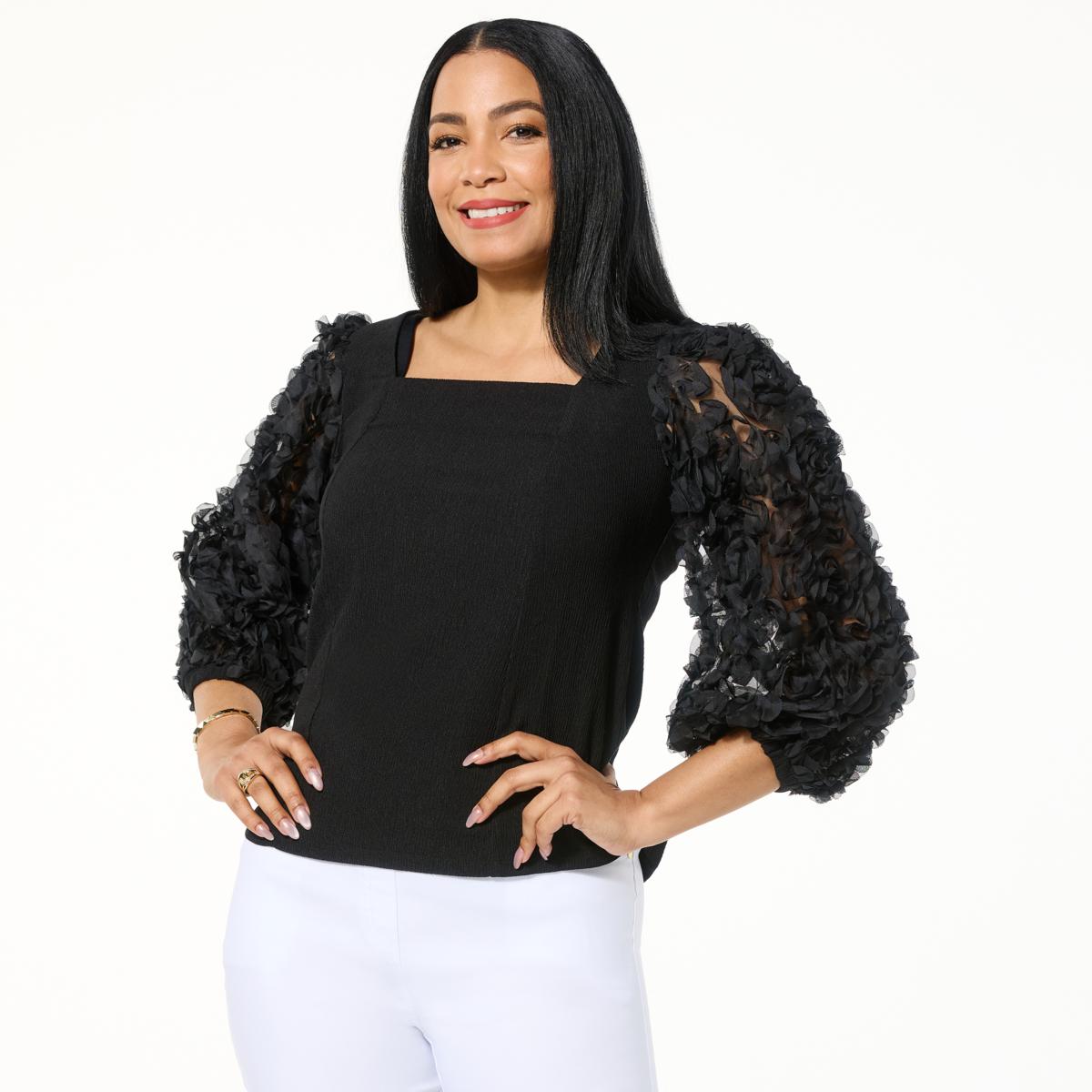 Antthony Solid Mixed Media Square Neck Top - 23474521 | HSN