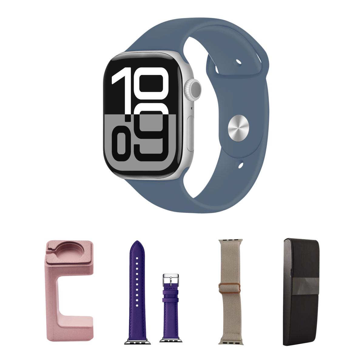 Apple Watch Series 10 42MM Silver Denim Smartwatch with S/M Bands ...