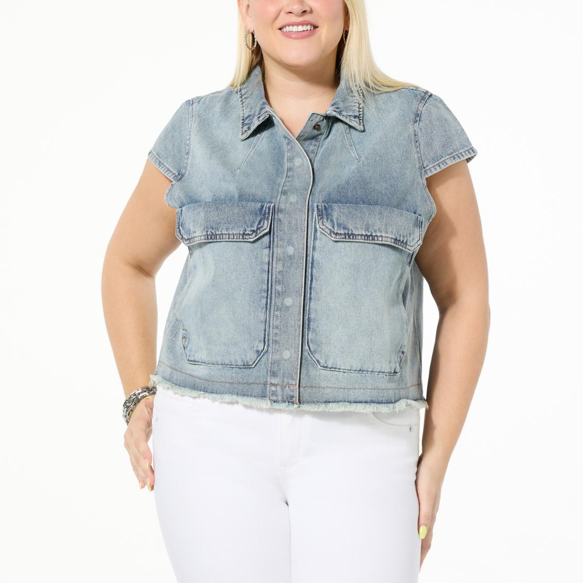 "As Is" Democracy Cap Sleeve Cropped Denim Vest | HSN