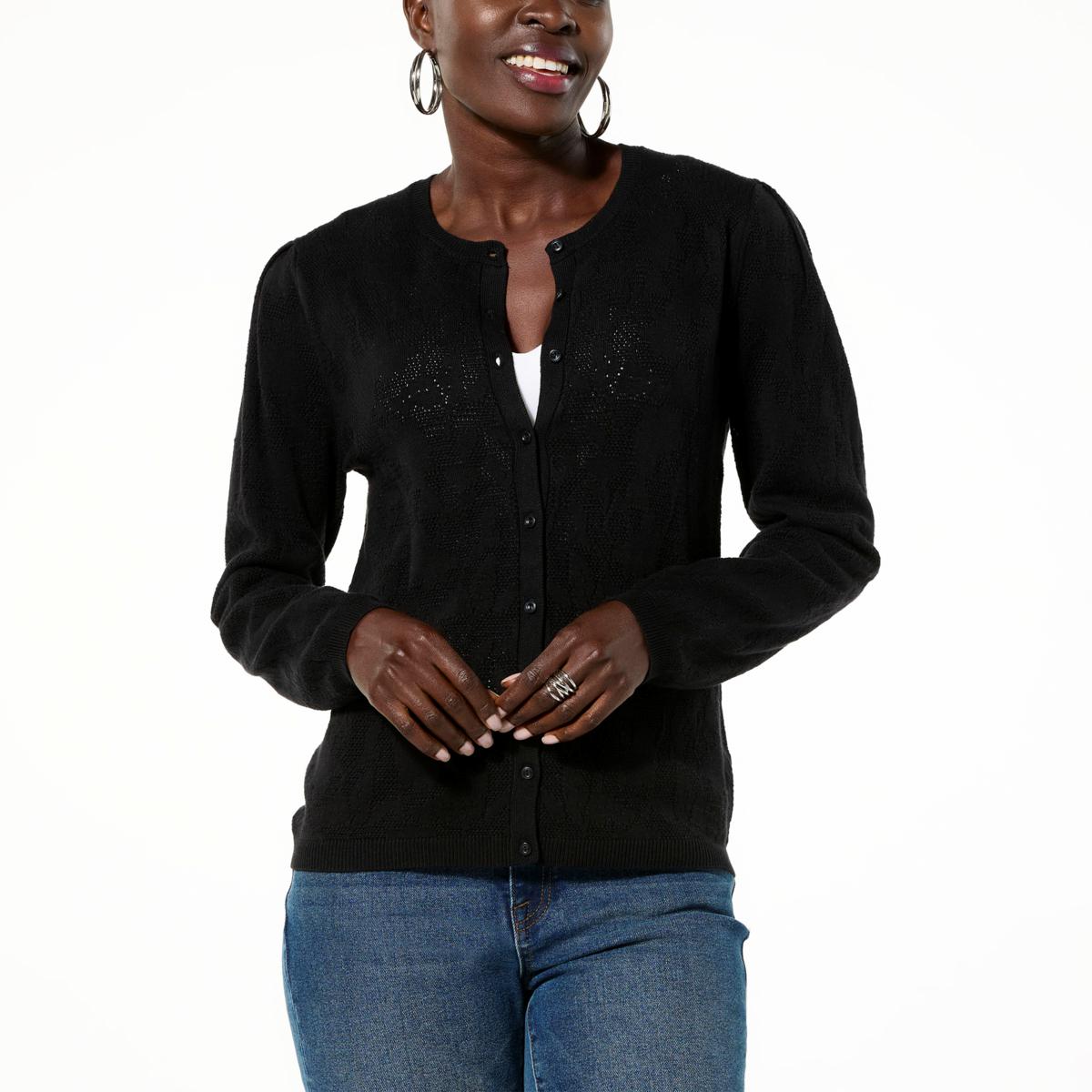 "As Is" TWRHLL by Christie Brinkley Pleated Pointelle Knit Cardigan | HSN