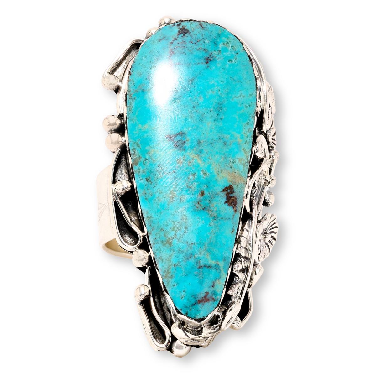 Chaco Canyon Flowers Leaves Kingman Turquoise Ring | HSN