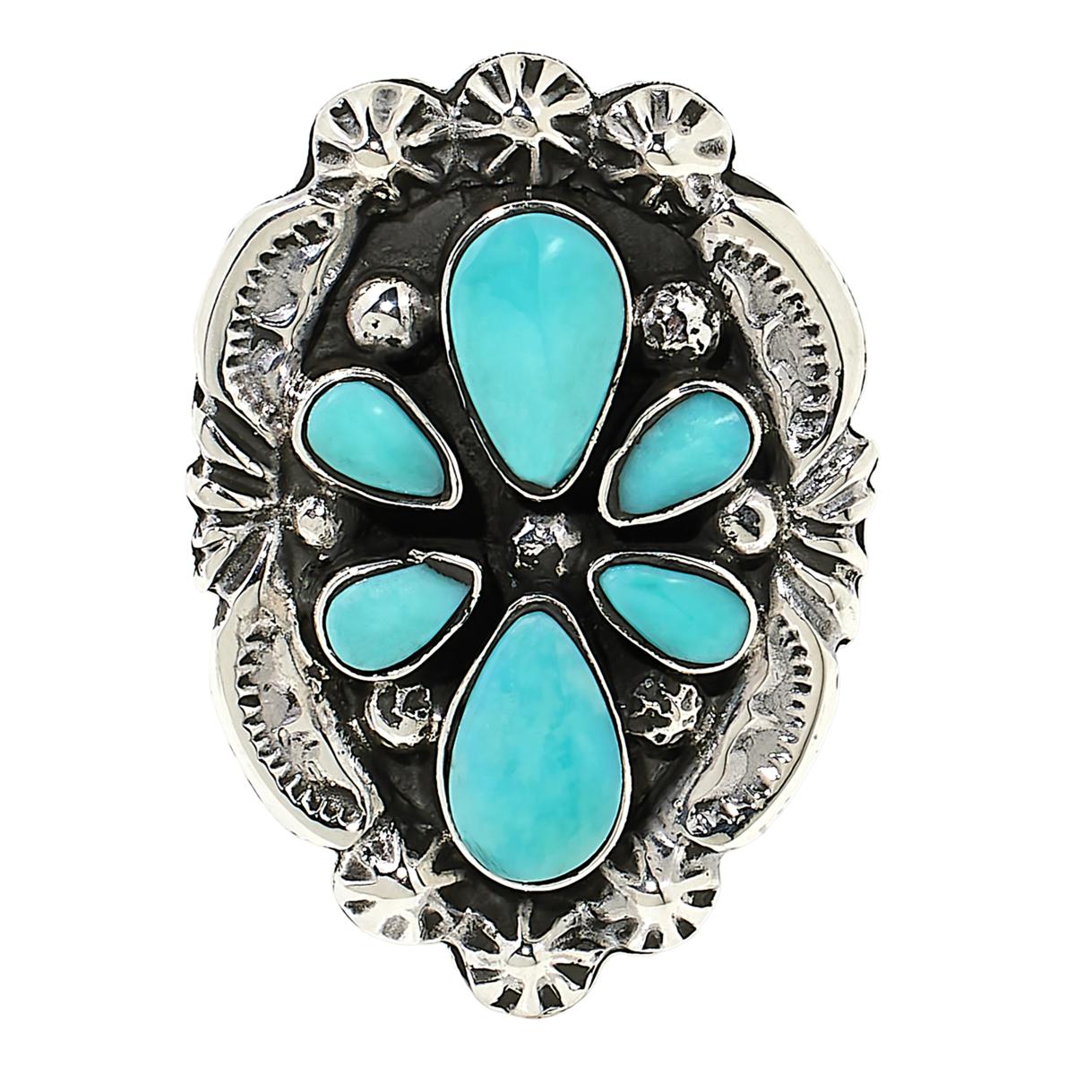 Chaco Canyon Kingman Turquoise Sterling Silver Framed Flower Chaco Canyon Kingman Turquoise Sterling Silver Framed Flower