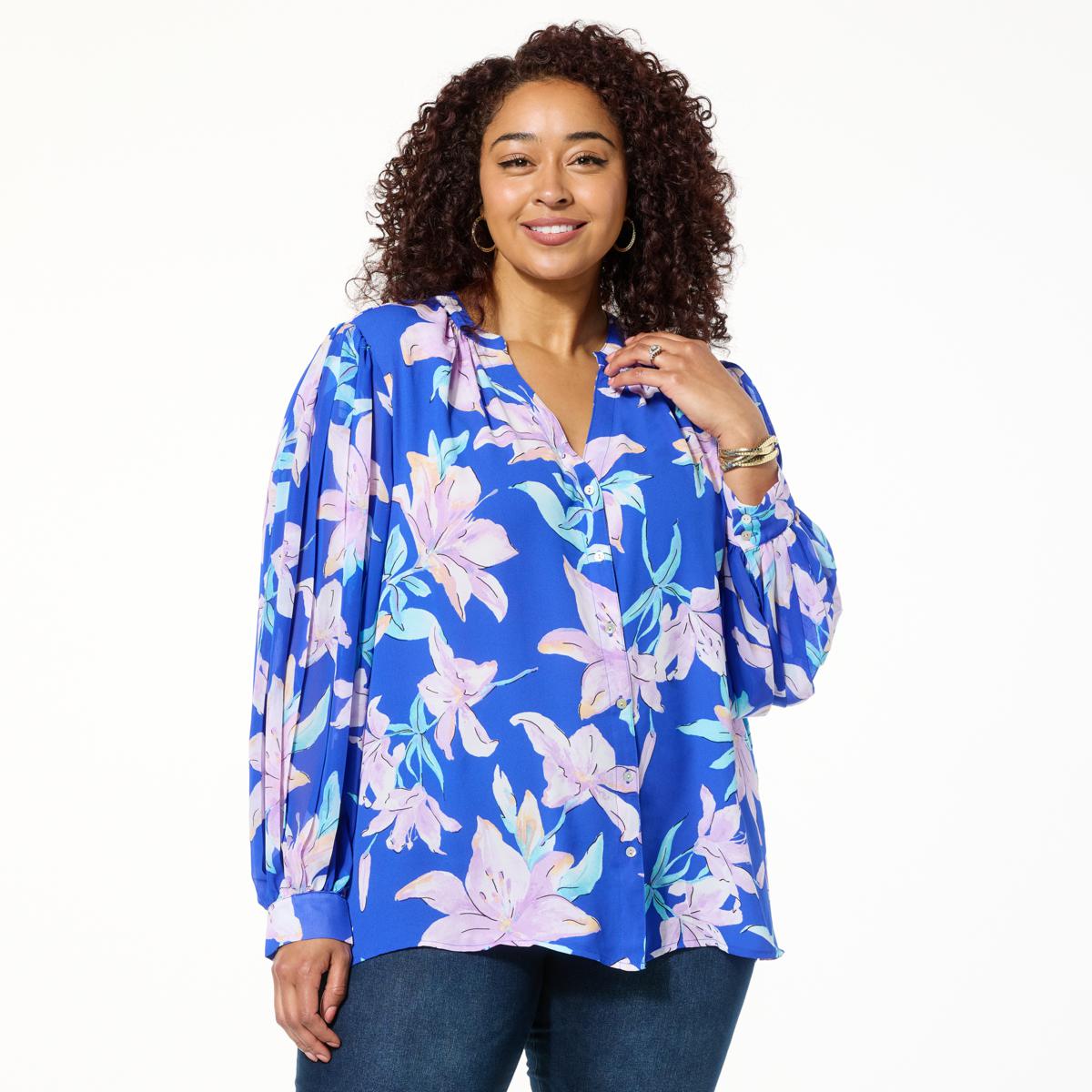 Colleen Lopez Floral Printed Button-Down Blouse | HSN