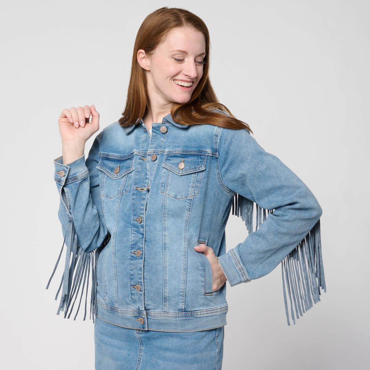 DG2 by Diane Gilman New Classic Stretch Denim Fringe Western Jacket | HSN