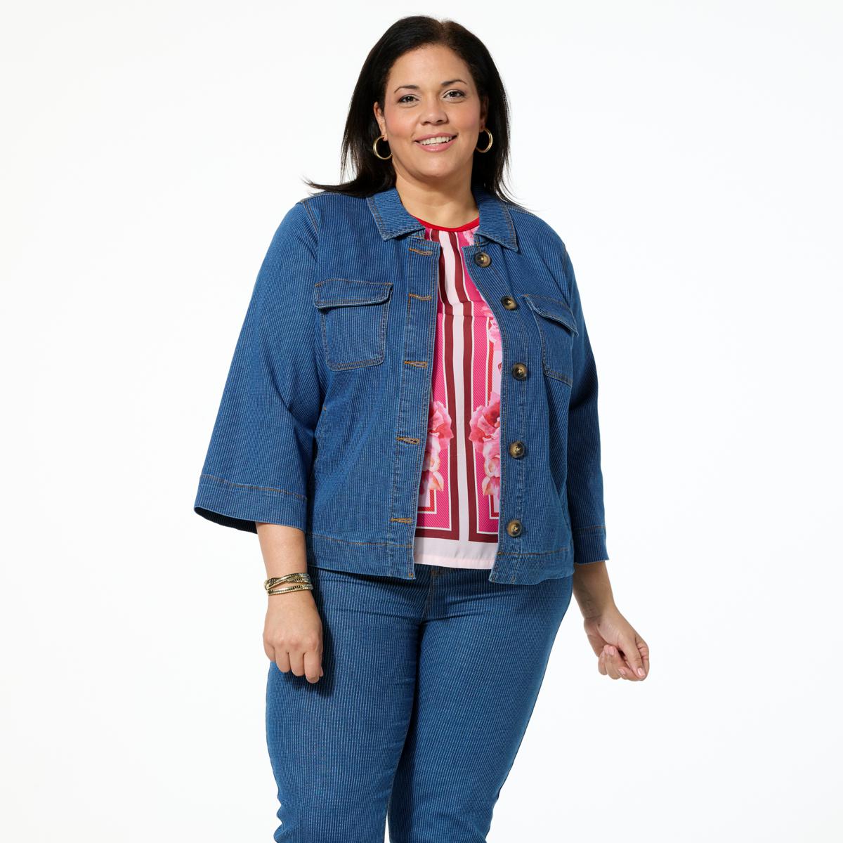 DG2 by Diane Gilman Stretch Denim Bracelet-Sleeve Button Jacket | HSN