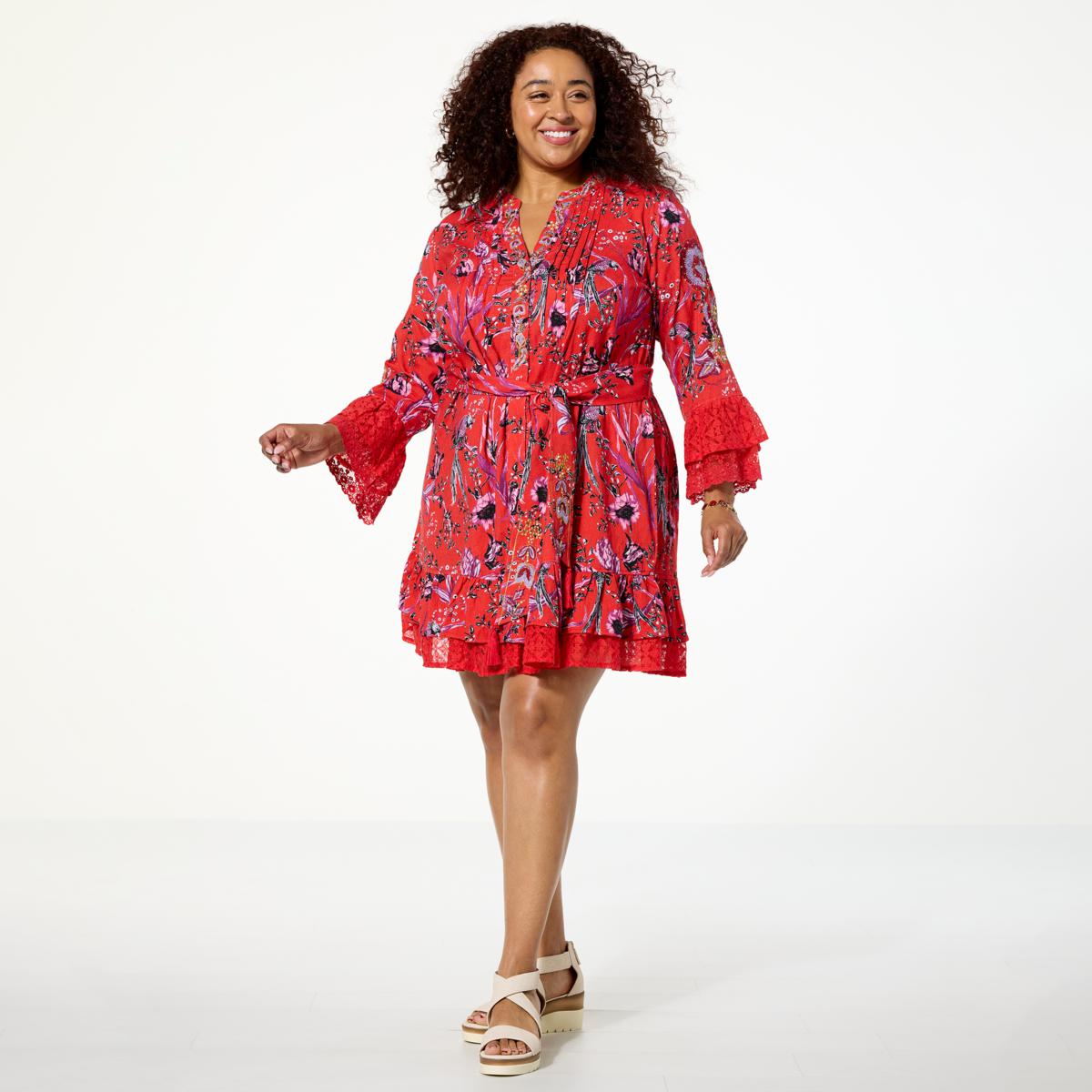 G by Giuliana Black Label Woven Embroidered Dress with Tiered Skirt | HSN