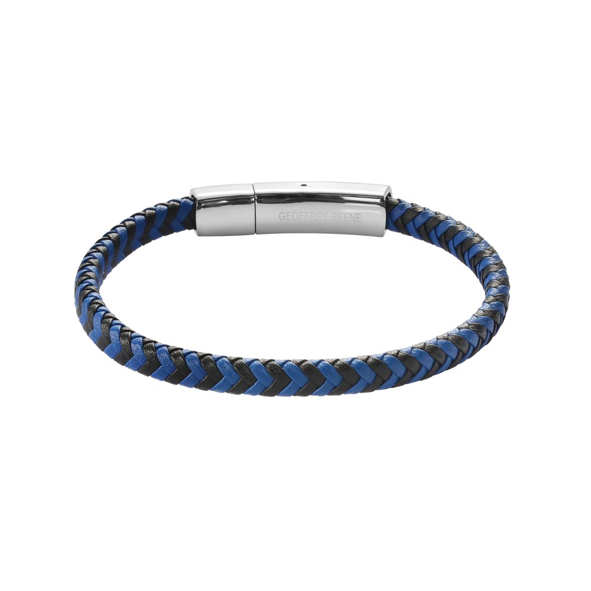 Geoffrey Beene Men s Stainless Steel Braided Leather Bracelet Black