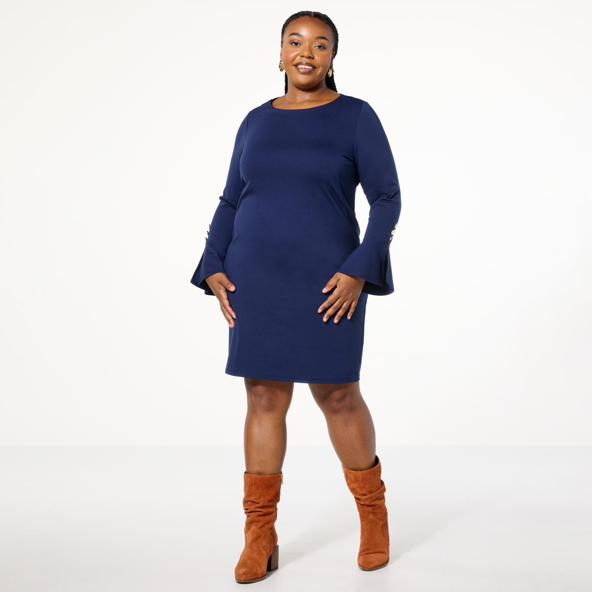 IMAN Global Chic Flounce Sleeve Ponte Dress | HSN