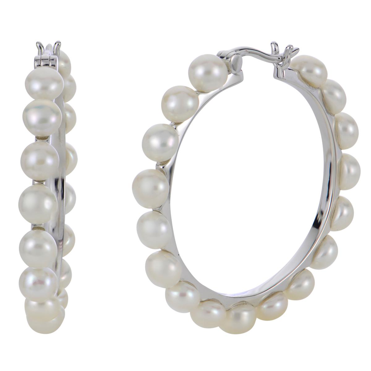 Imperial Pearls 4-5mm Cultured Freshwater Button Pearl Hoop Earrings | HSN