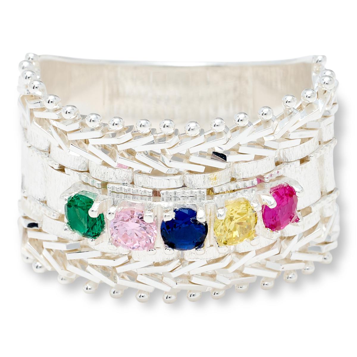 Imperial Silver Satin-Finish Multicolor CZ Band Ring | HSN
