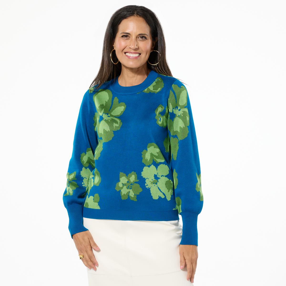 Jaclyn Smith All-Over Floral Jacquard Knit Sweater - 23265065 | HSN