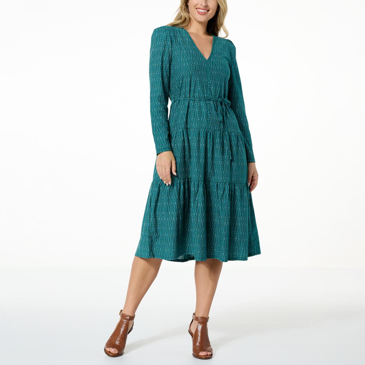 La Joie V-Neck Tiered Mid-Length Dress | HSN