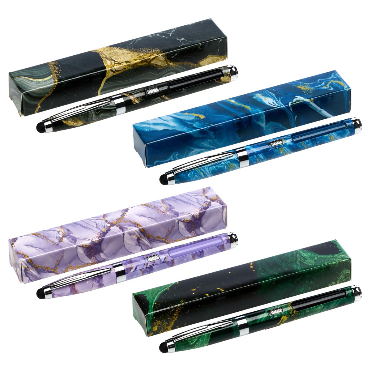 Living Glow Ballpoint Pen w/LED Magnifier, Stylus Head & Ink 4pk | HSN