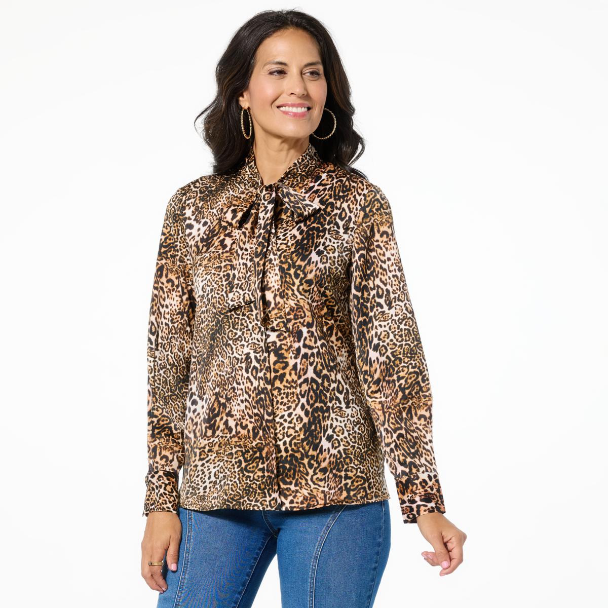 Mark & James by Badgley Mischka Hazel Printed Top with Bow Tie | HSN