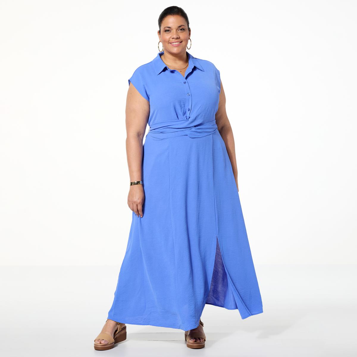 Nina Leonard Textured Wave Wrap Waist Maxi Dress - 23456966 | HSN