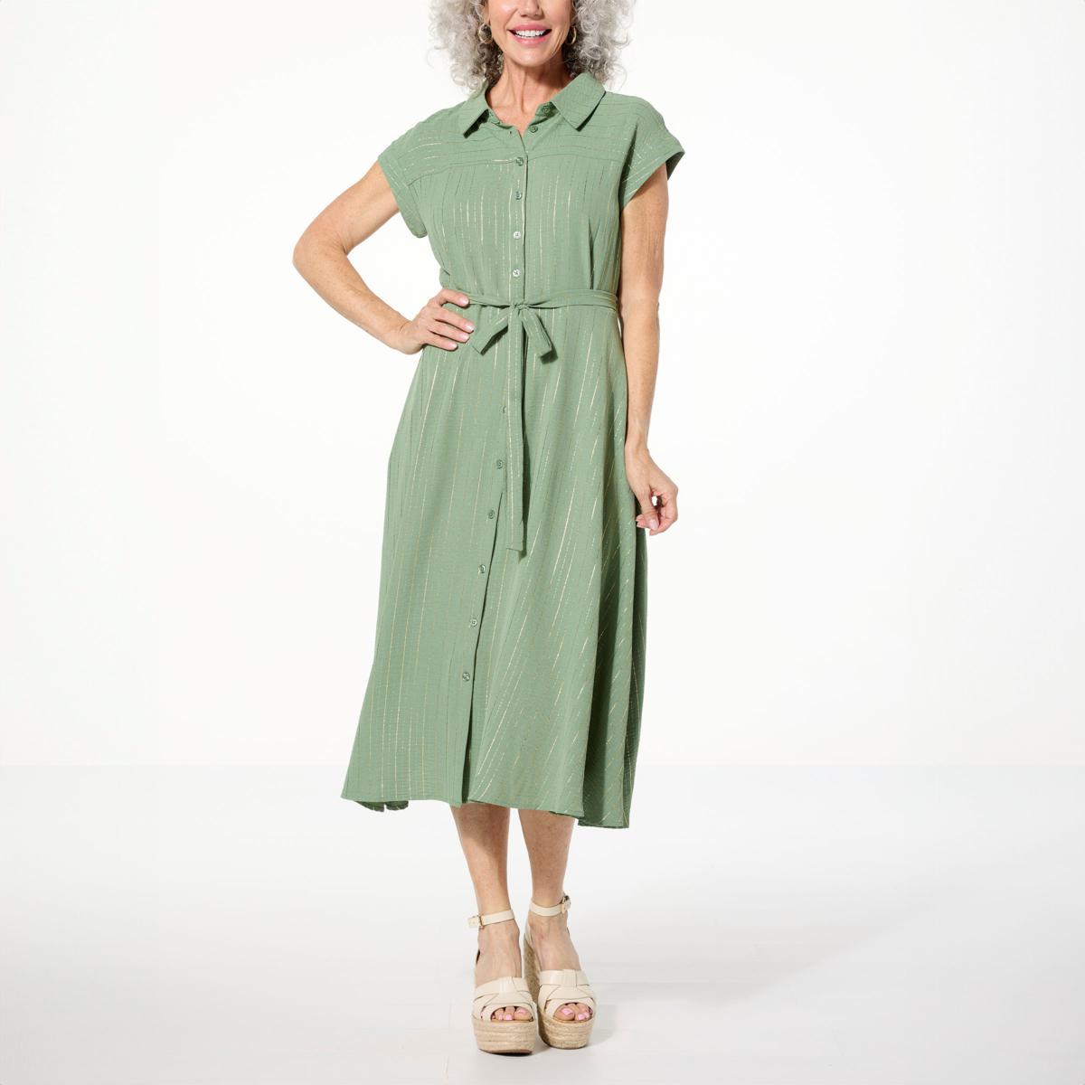 Nina Leonard Tiered Button Front Dress | HSN