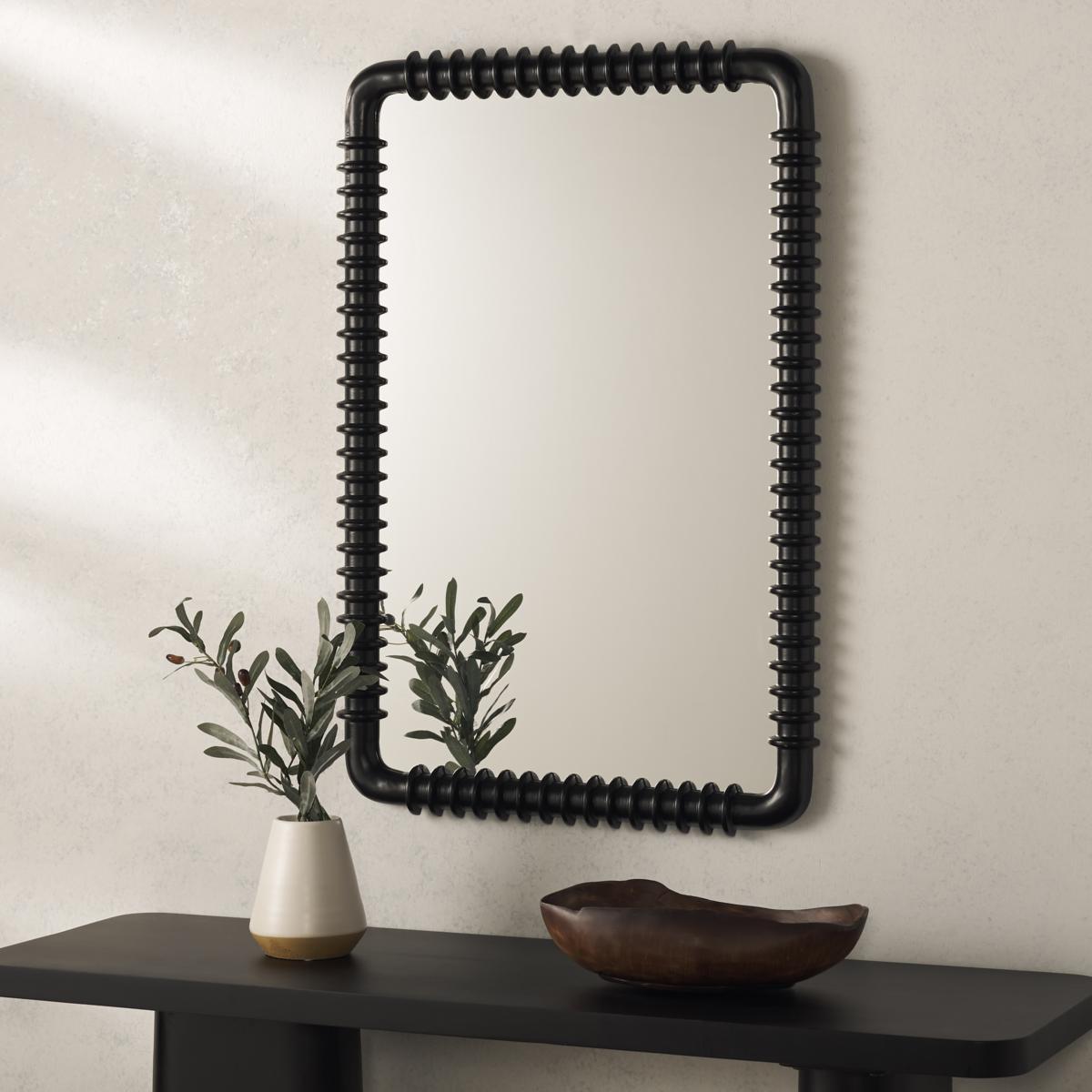 Safavieh Aria 24" Black Pine Wood and Iron Mirror | HSN