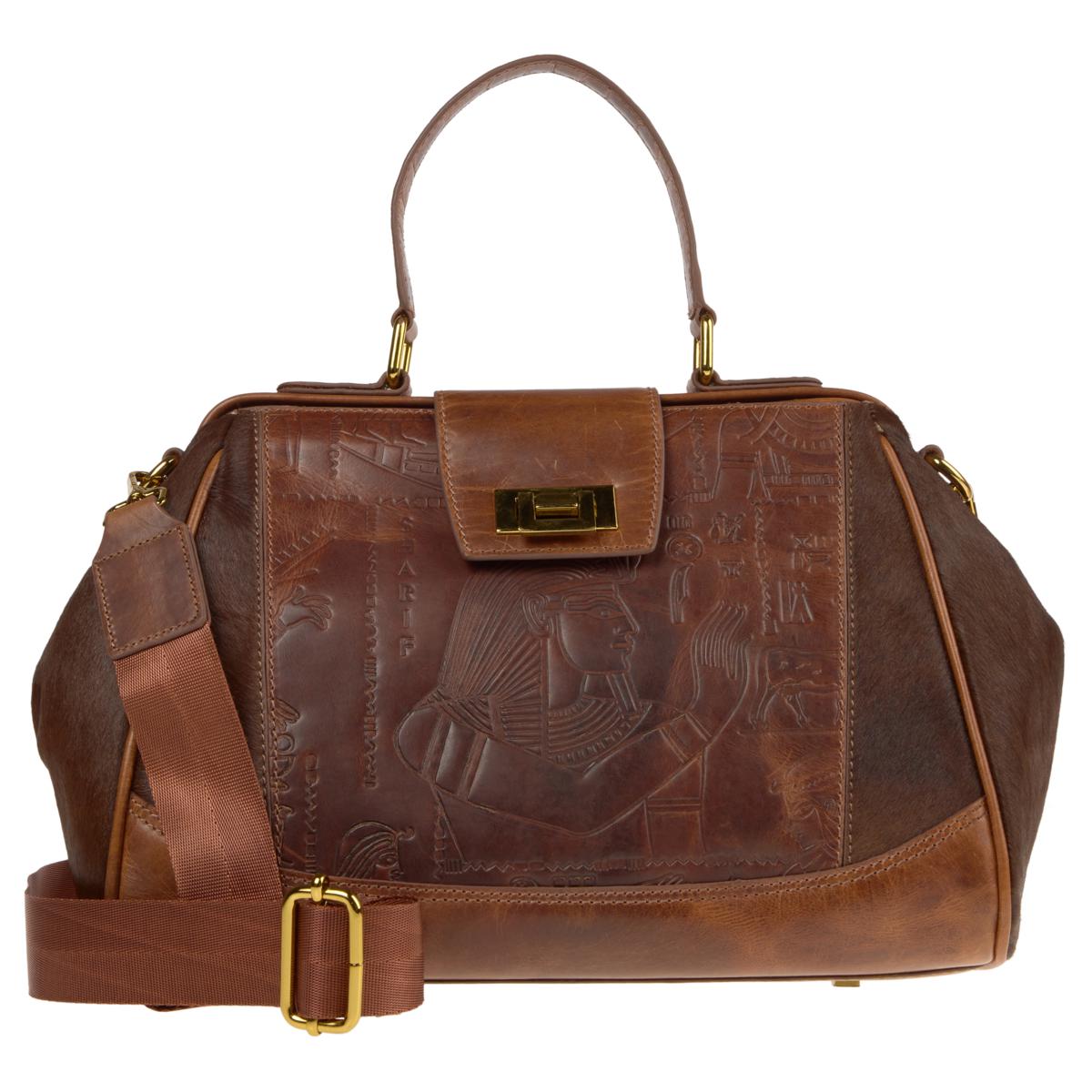 Sharif Legacy Hieroglyphic Leather Haircalf Frame Satchel | HSN