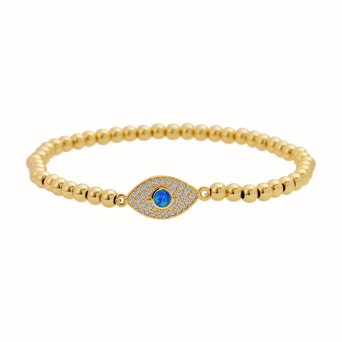 Stately Steel CZ and Opal Evil Eye Ball Chain Stretch Bracelet ...