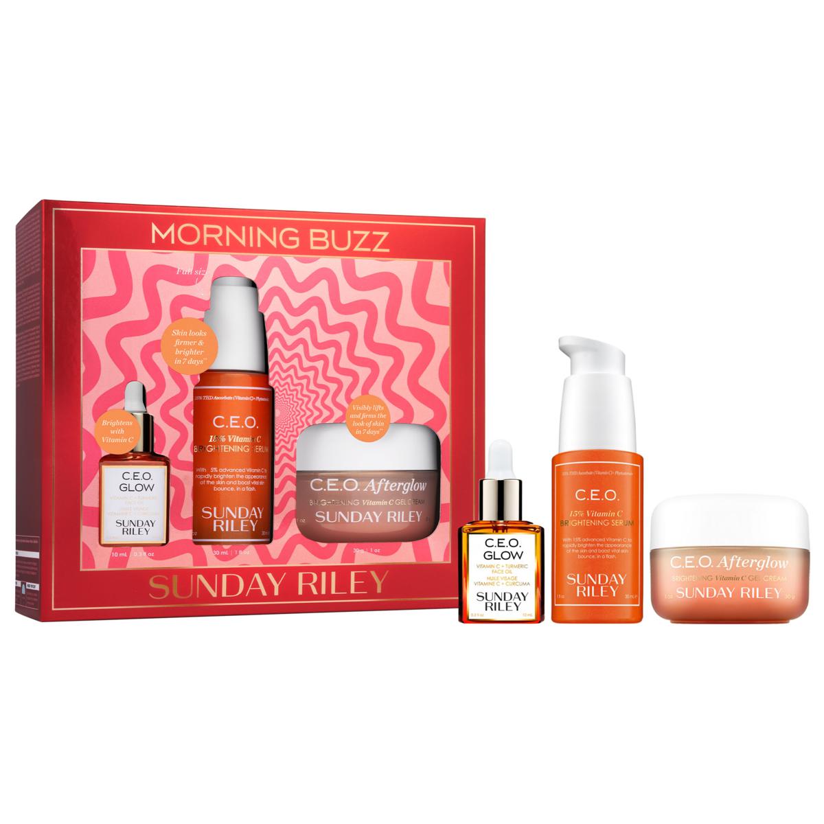 Sunday Riley Morning Buzz Vitamin C Brightening Trio Skincare Set ...