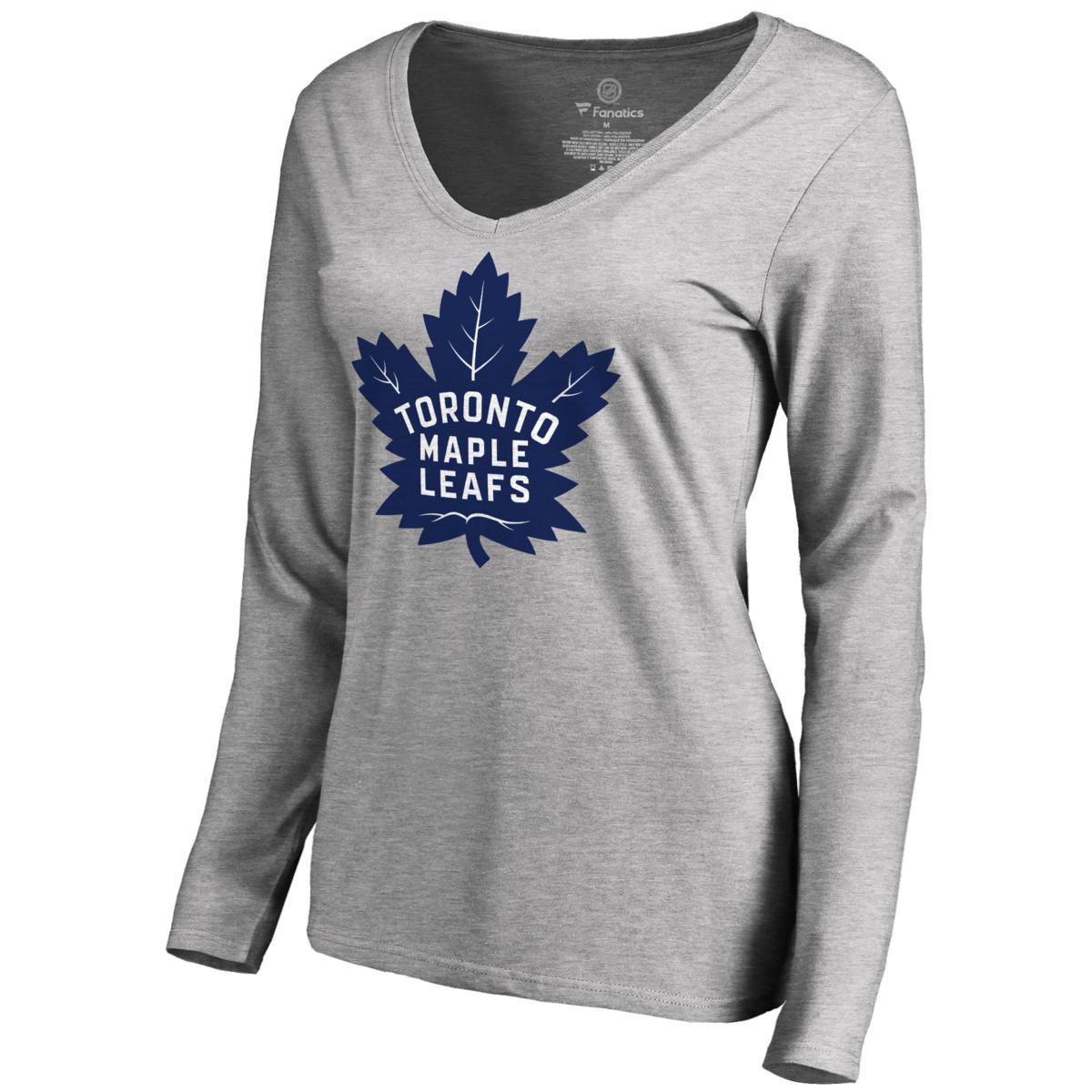 Women's Heathered Gray Toronto Maple Leafs New Primary Logo V-Neck Long ...