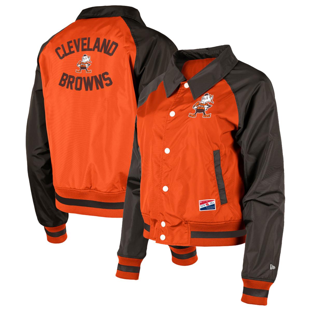 Women's New Era Orange Cleveland Browns Coaches Raglan Full-Snap Jacket ...