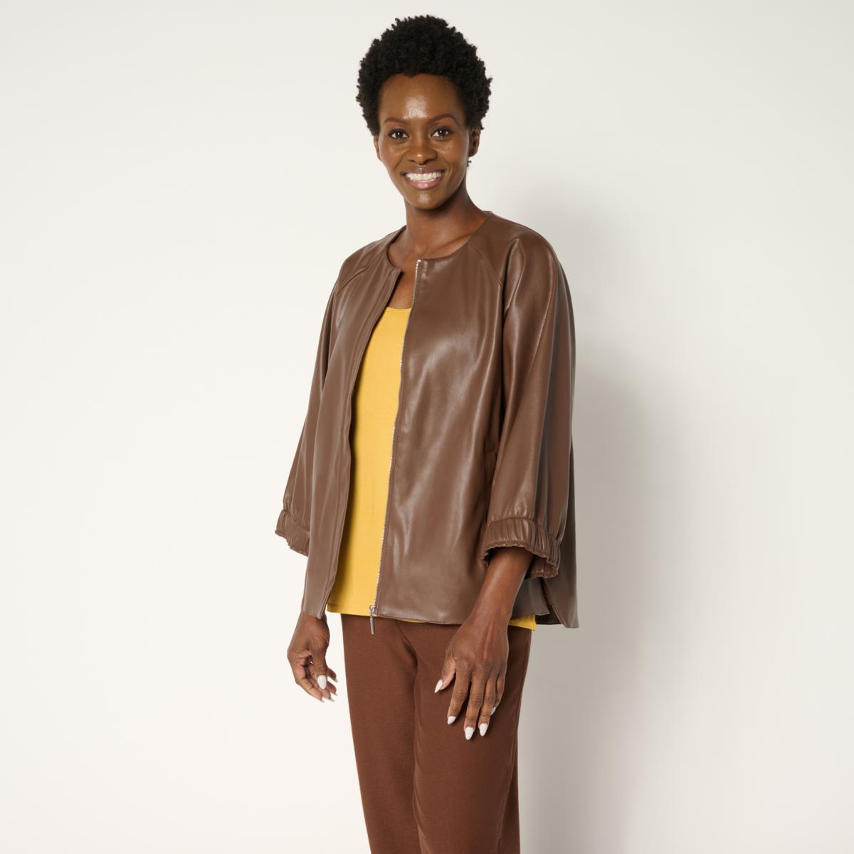 WynneCollection Faux Leather Unstructured Jacket | HSN
