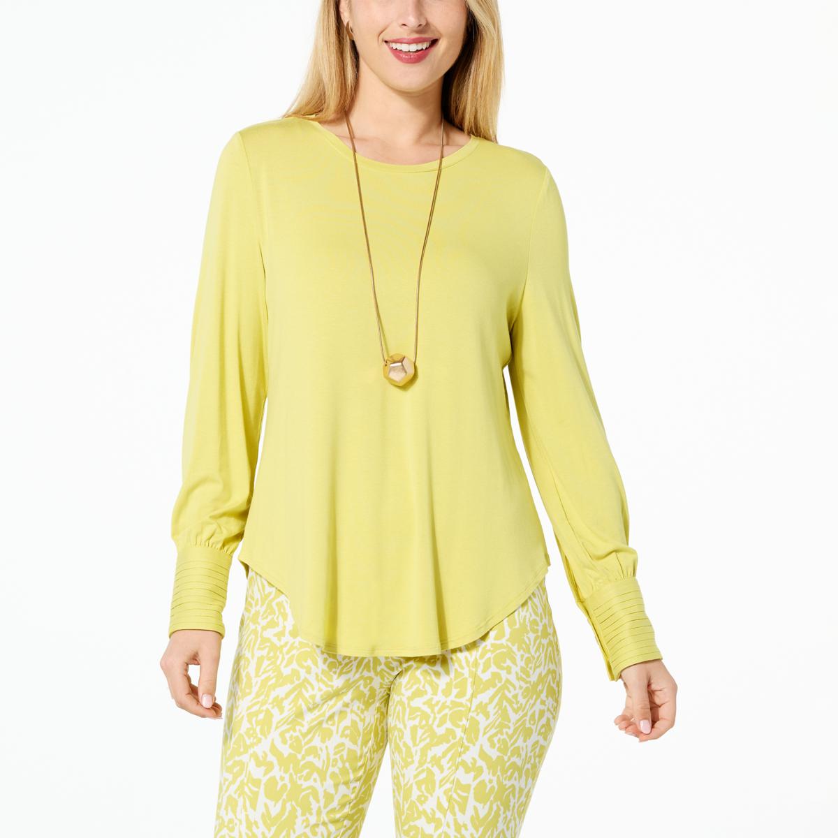 WynneLayers Curved Hem Long Sleeve Top with Pleated Cuff - 20637883 | HSN